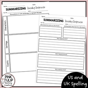 Summarizing (summarising) Reading Response Pack - Templates for Any ...