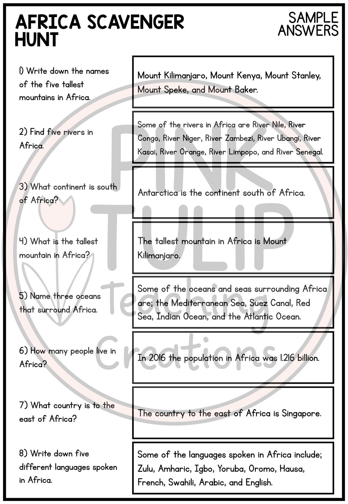 Africa Scavenger Hunt - Research Task - Etsy