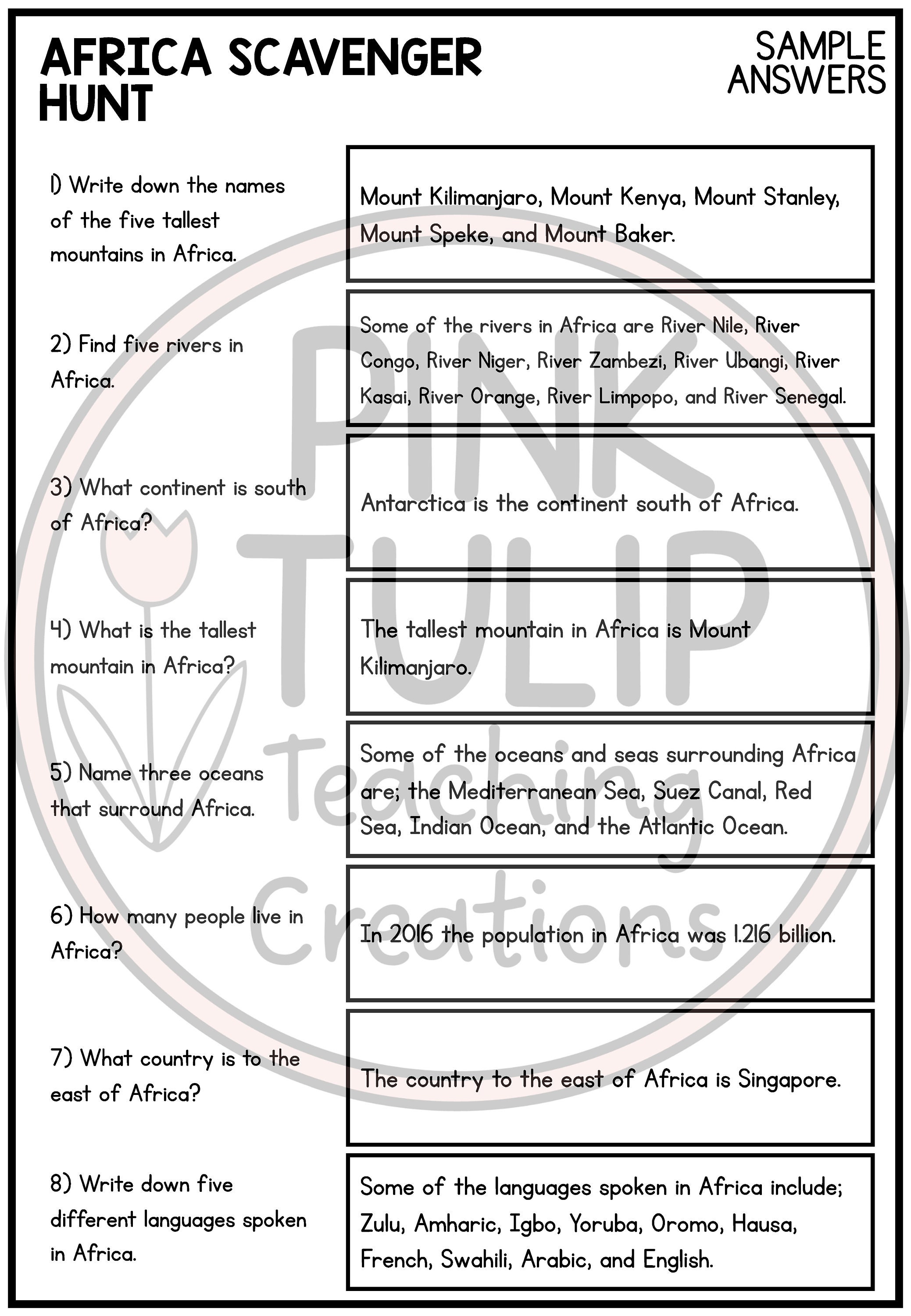 Africa Scavenger Hunt - Research Task - Etsy