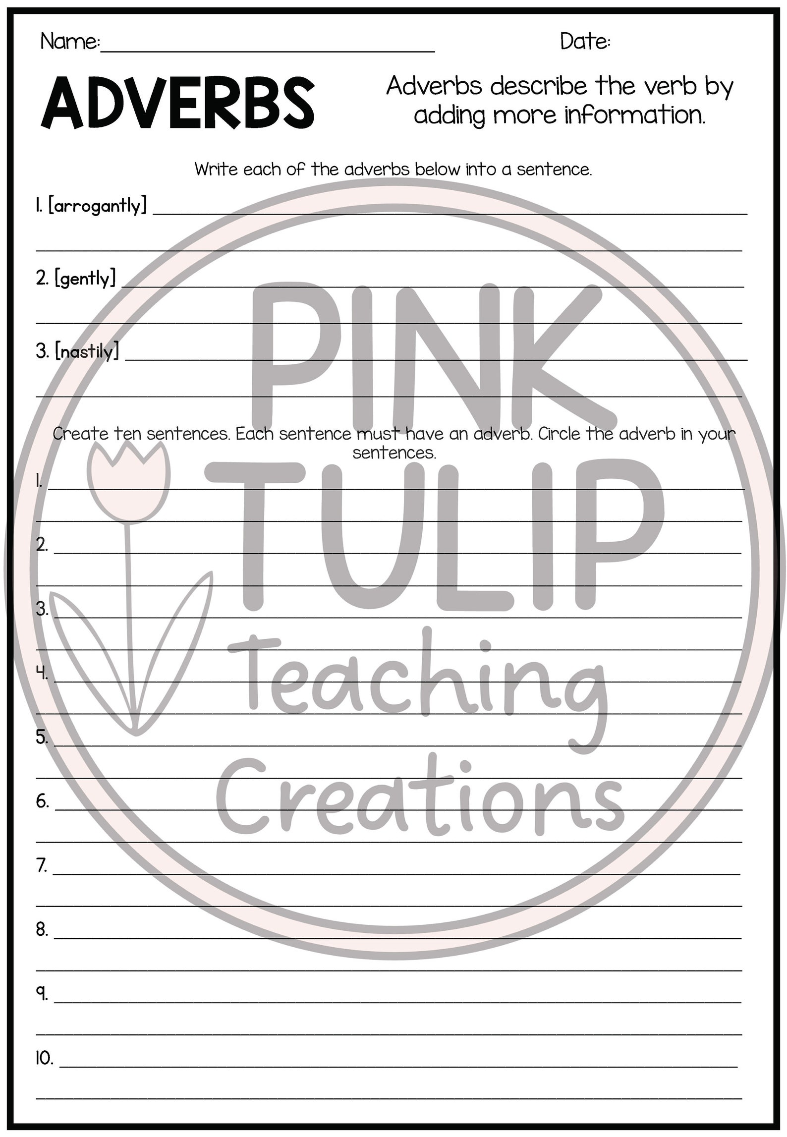 Understanding Adverbs Worksheets - No Prep Printables - Etsy