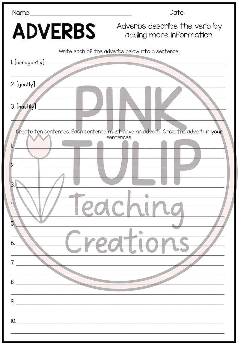 Understanding Adverbs Worksheets - No Prep Printables - Etsy