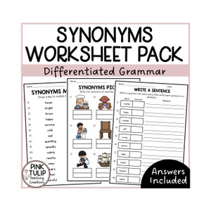 Synonyms Worksheet Pack - No Prep Printables With Answers - Etsy