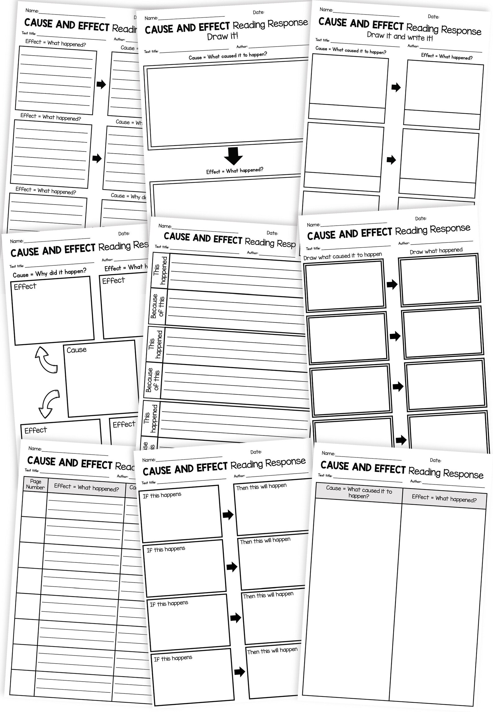 Cause and Effect Reading Response Package - Templates for Any Book - Etsy