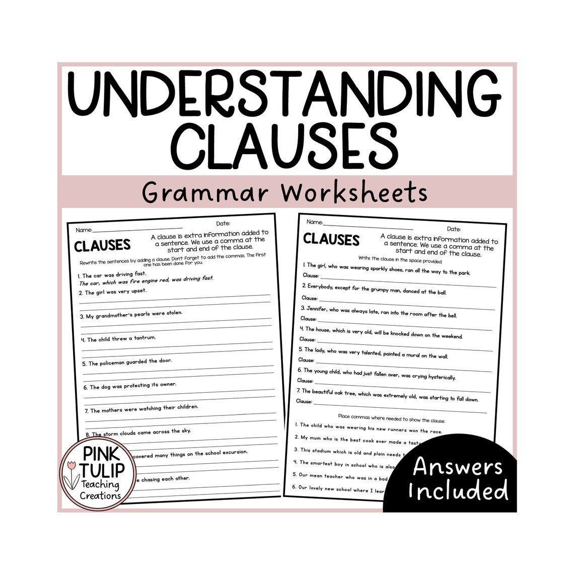 Understanding Clauses Worksheets - No Prep Printables - Etsy