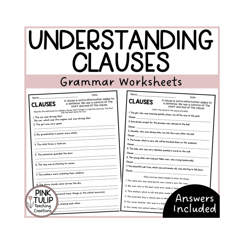Understanding Clauses Worksheets - No Prep Printables - Etsy