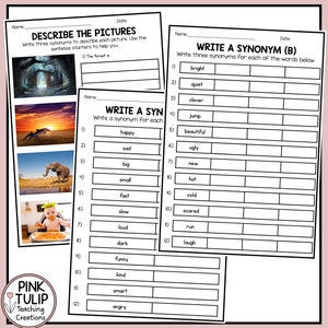 Synonyms Worksheet Pack - No Prep Printables With Answers - Etsy