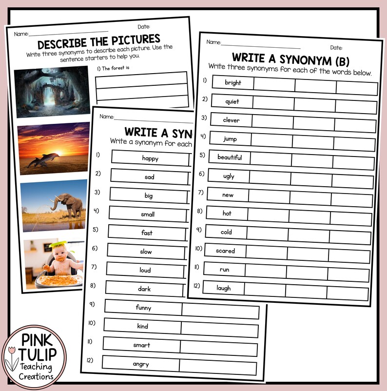 Synonyms Worksheet Pack - No Prep Printables With Answers - Etsy