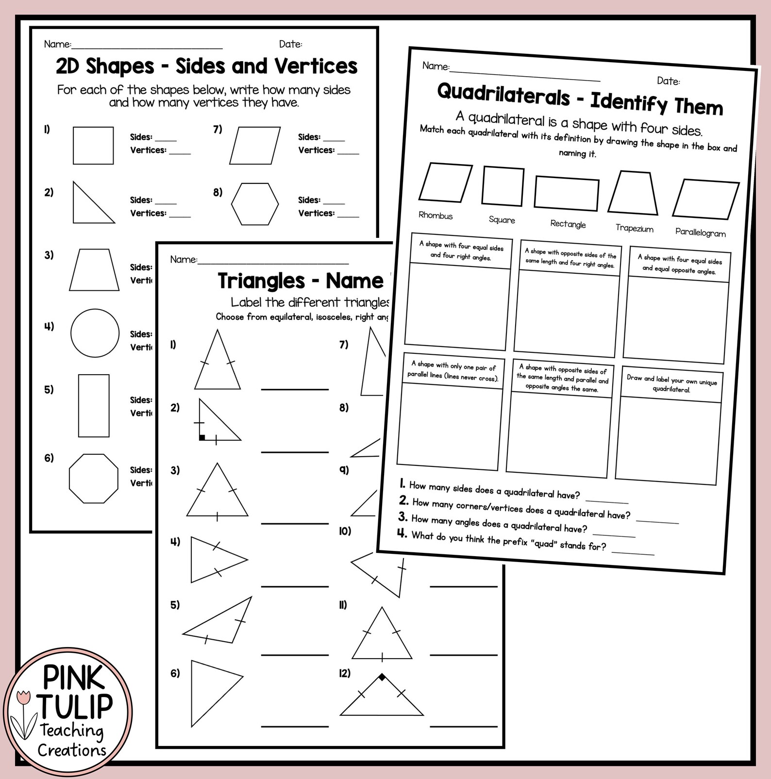 2D Shapes, Lines, and Patterns - Worksheet Pack - Etsy