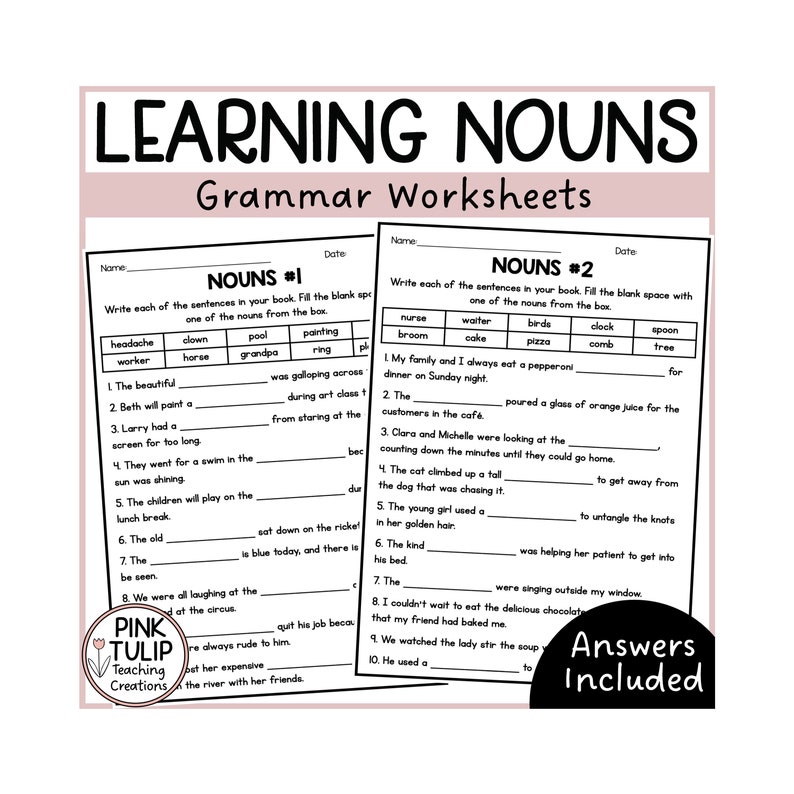Nouns Grammar Worksheets - Etsy