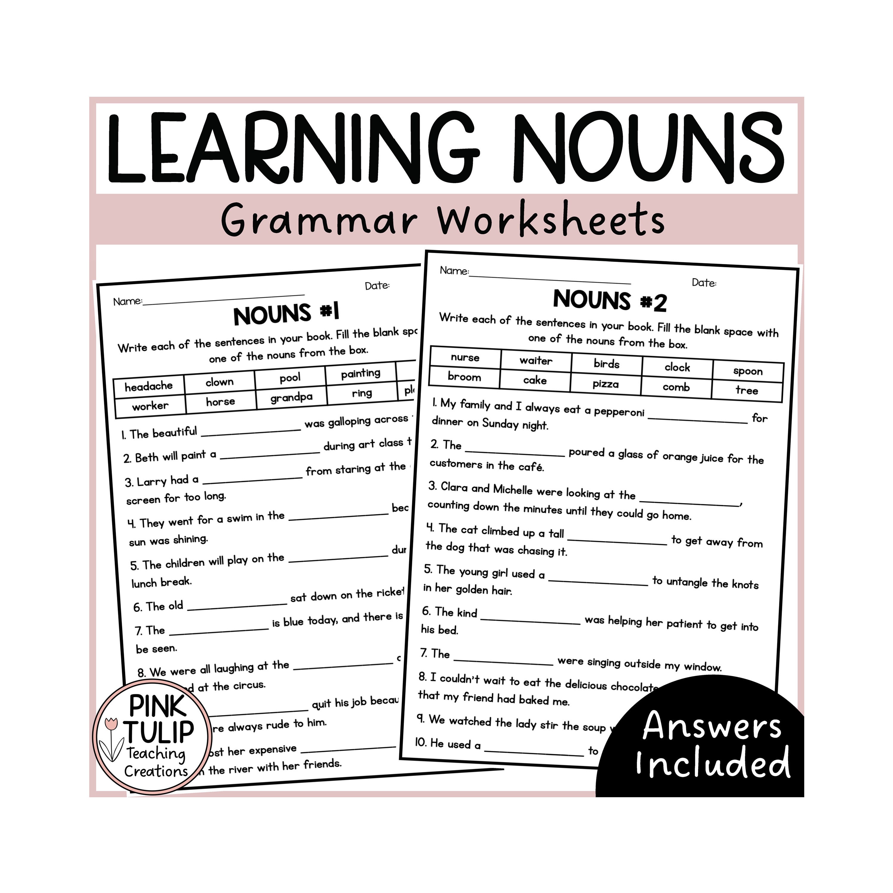 Nouns Grammar Worksheets - Etsy