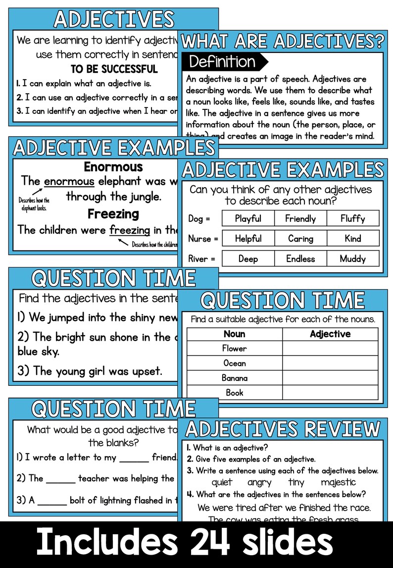 Adjectives Grammar Powerpoint - Guided Teaching - Etsy
