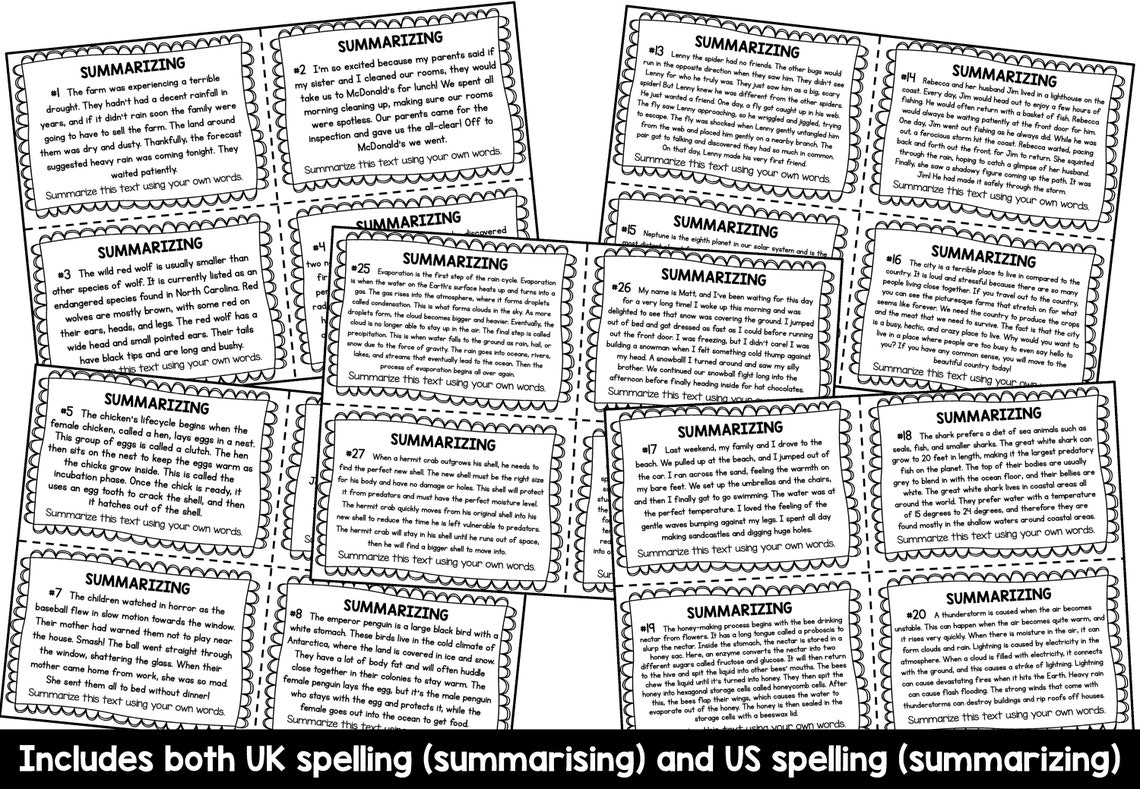 Summarizing summarising Task Cards - Etsy