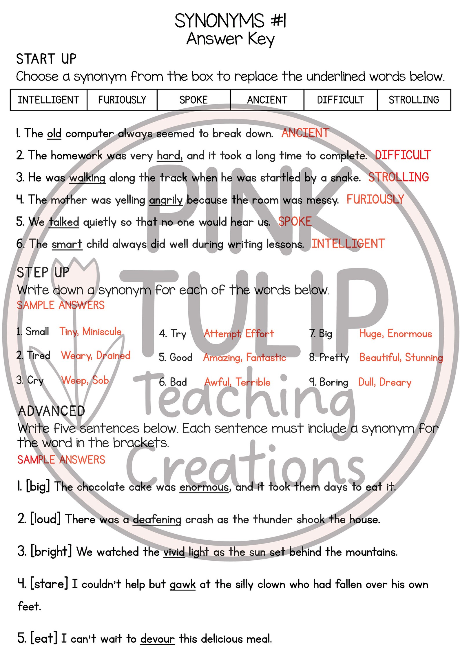 Antonyms and Synonyms - Grammar Worksheets With Answers - Etsy