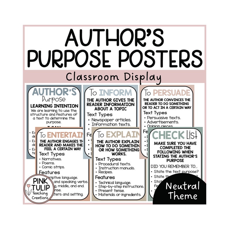 Author's Purpose Reading Posters Earth Tones Classroom - Etsy