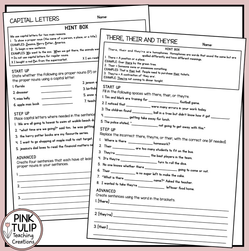 Grammar Worksheet Pack - Etsy