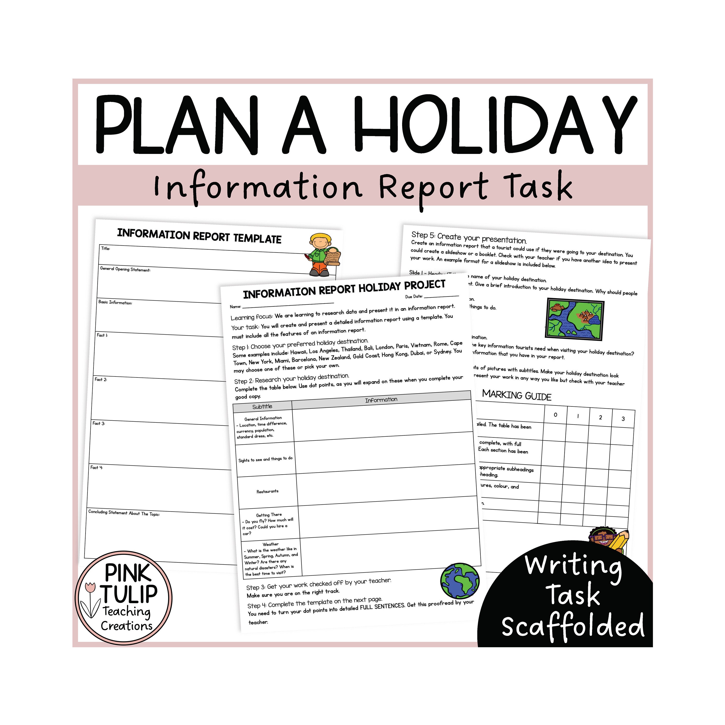 Information Report Assessment Task Plan a Holiday - Etsy
