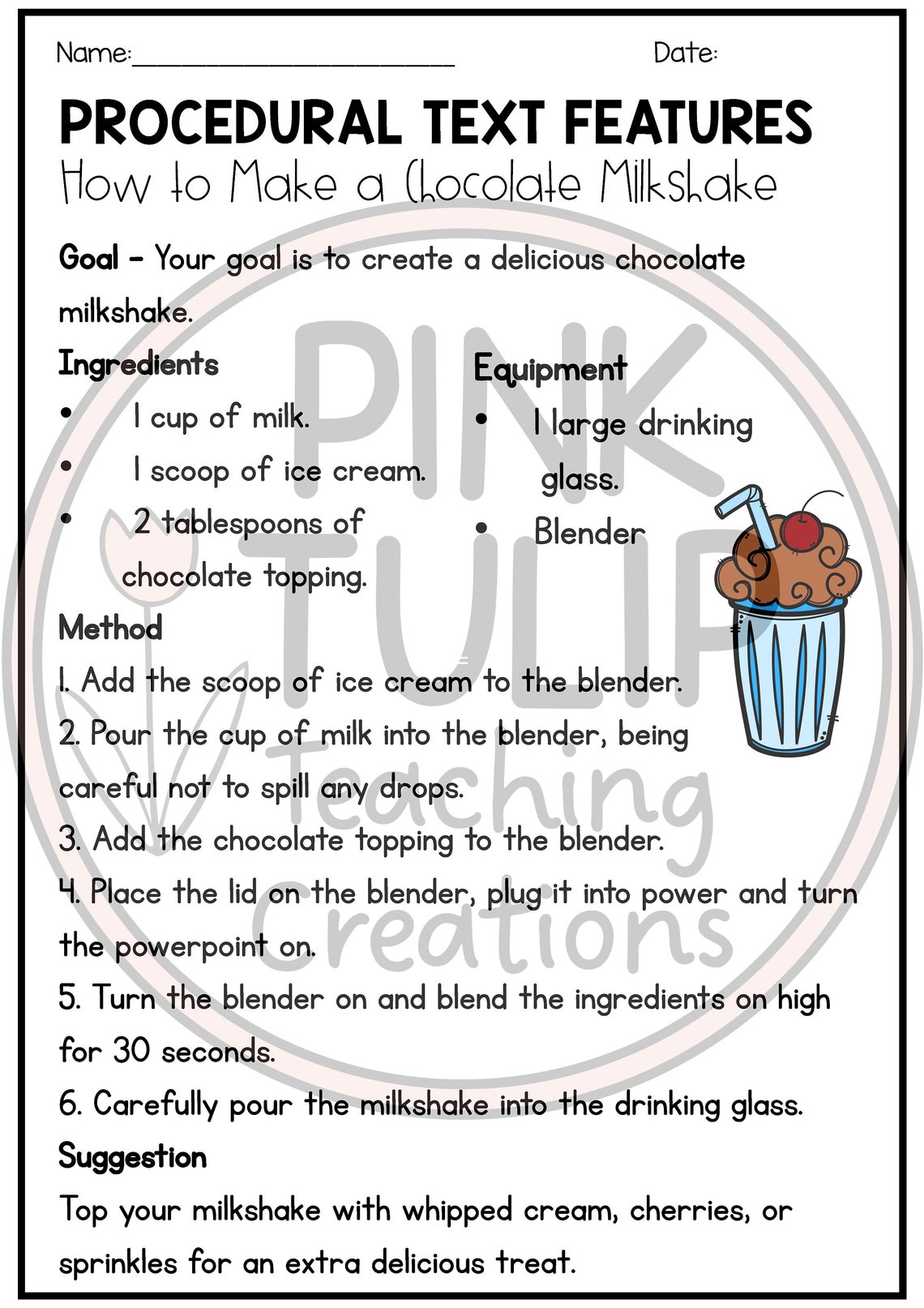 Procedural Text Writing Worksheet Pack No Prep Lesson Ideas - Etsy ...