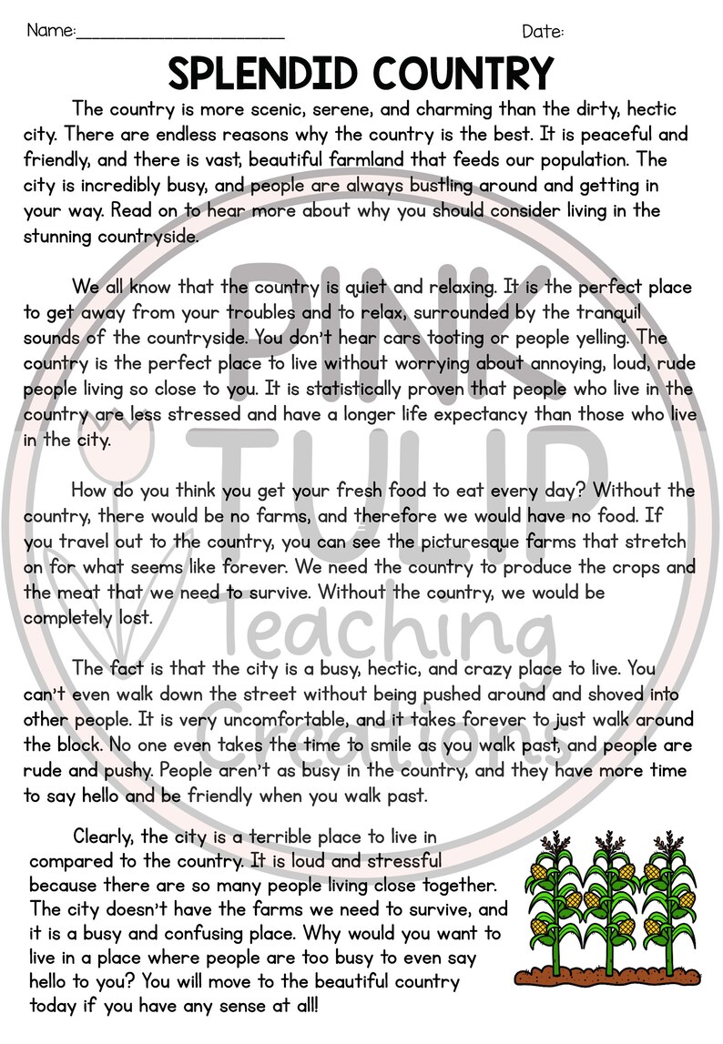 Persuasive Writing Comprehension - Splendid Country - Etsy