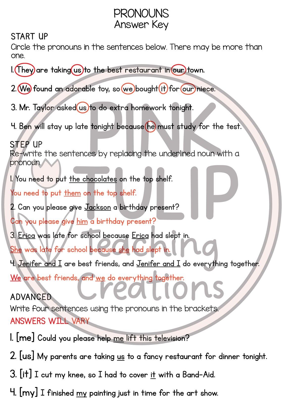 Nouns, Pronouns, and Capital Letters - Grammar Worksheets With Answers ...