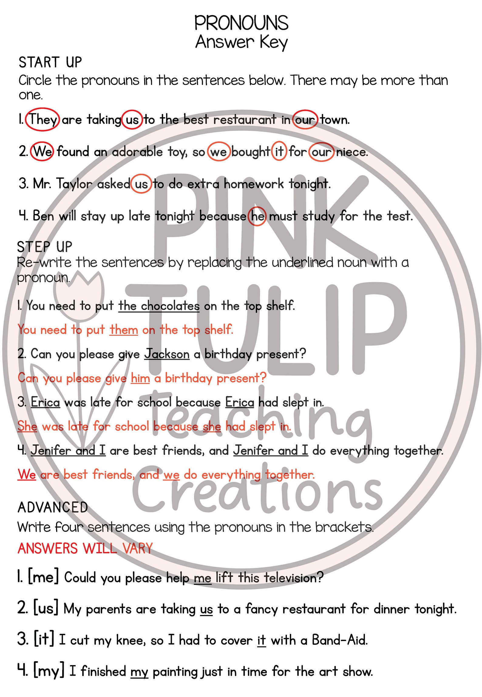 Nouns, Pronouns, and Capital Letters - Grammar Worksheets With Answers ...