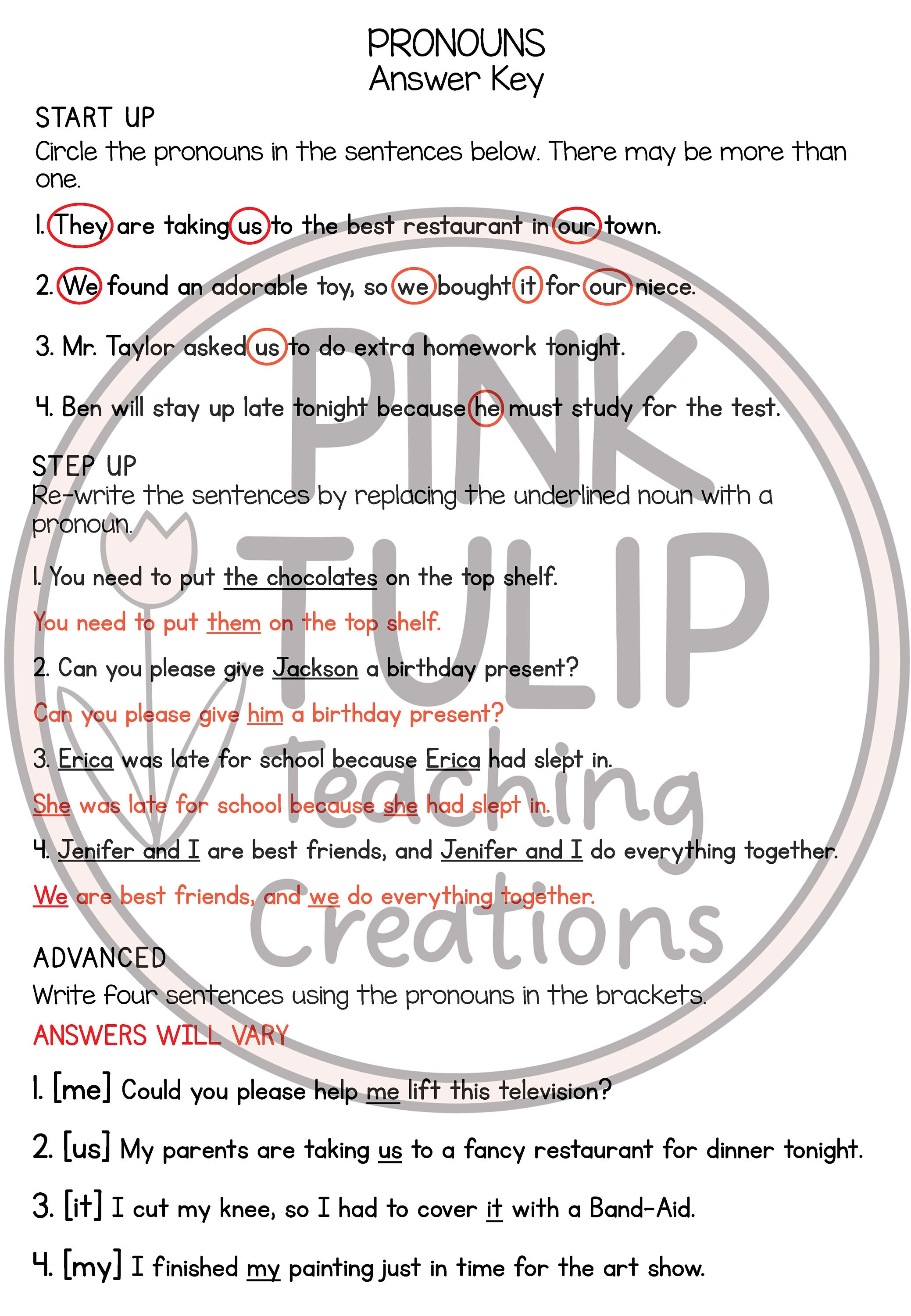 Nouns, Pronouns, and Capital Letters - Grammar Worksheets With Answers ...