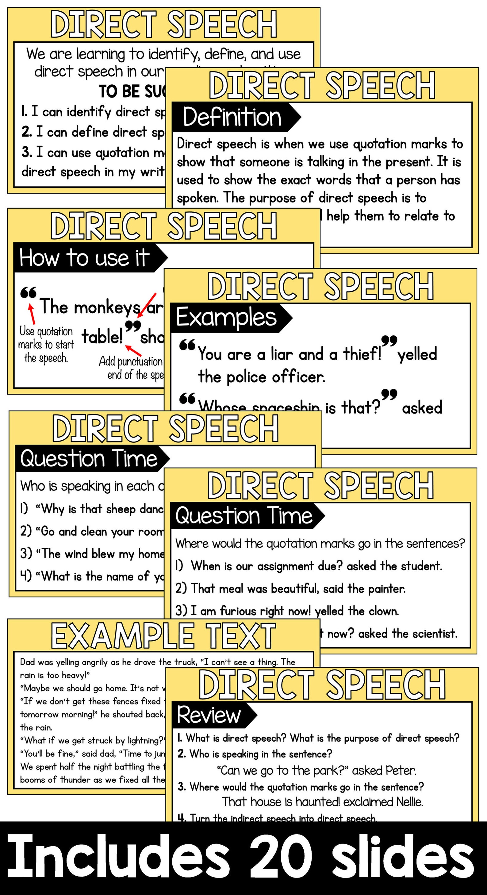 Direct Speech Quotation Marks Powerpoint - Guided Teaching - Etsy