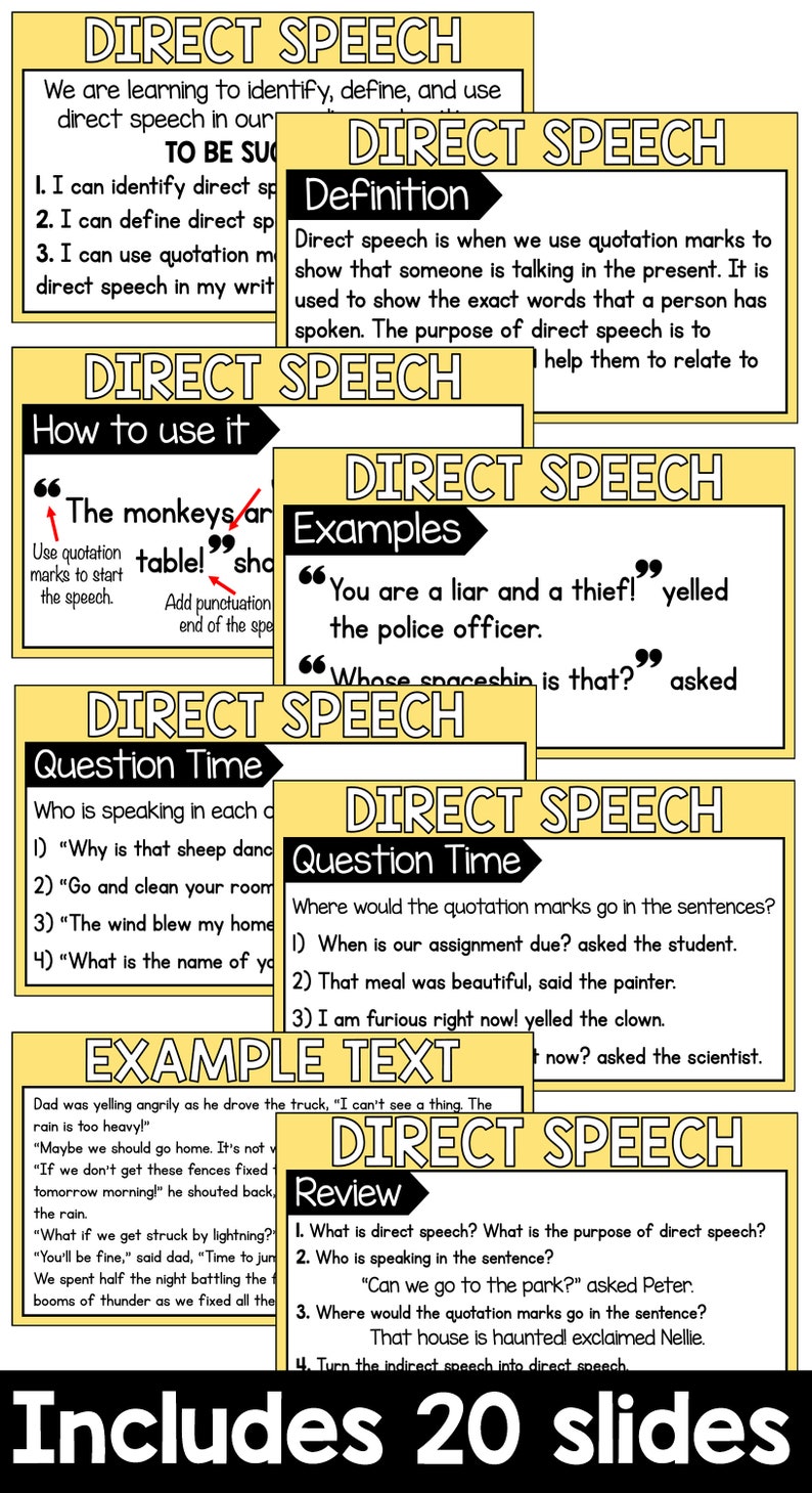 Direct Speech Quotation Marks Powerpoint - Guided Teaching - Etsy