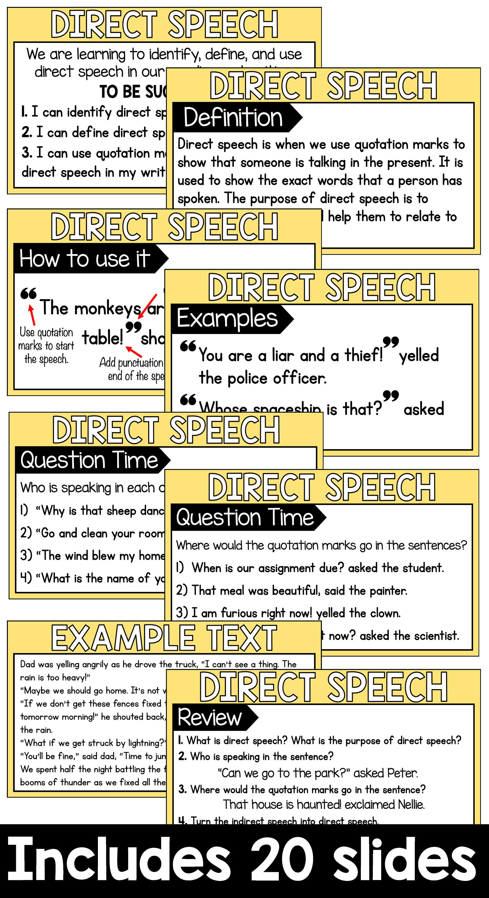 Direct Speech Quotation Marks Powerpoint - Guided Teaching - Etsy