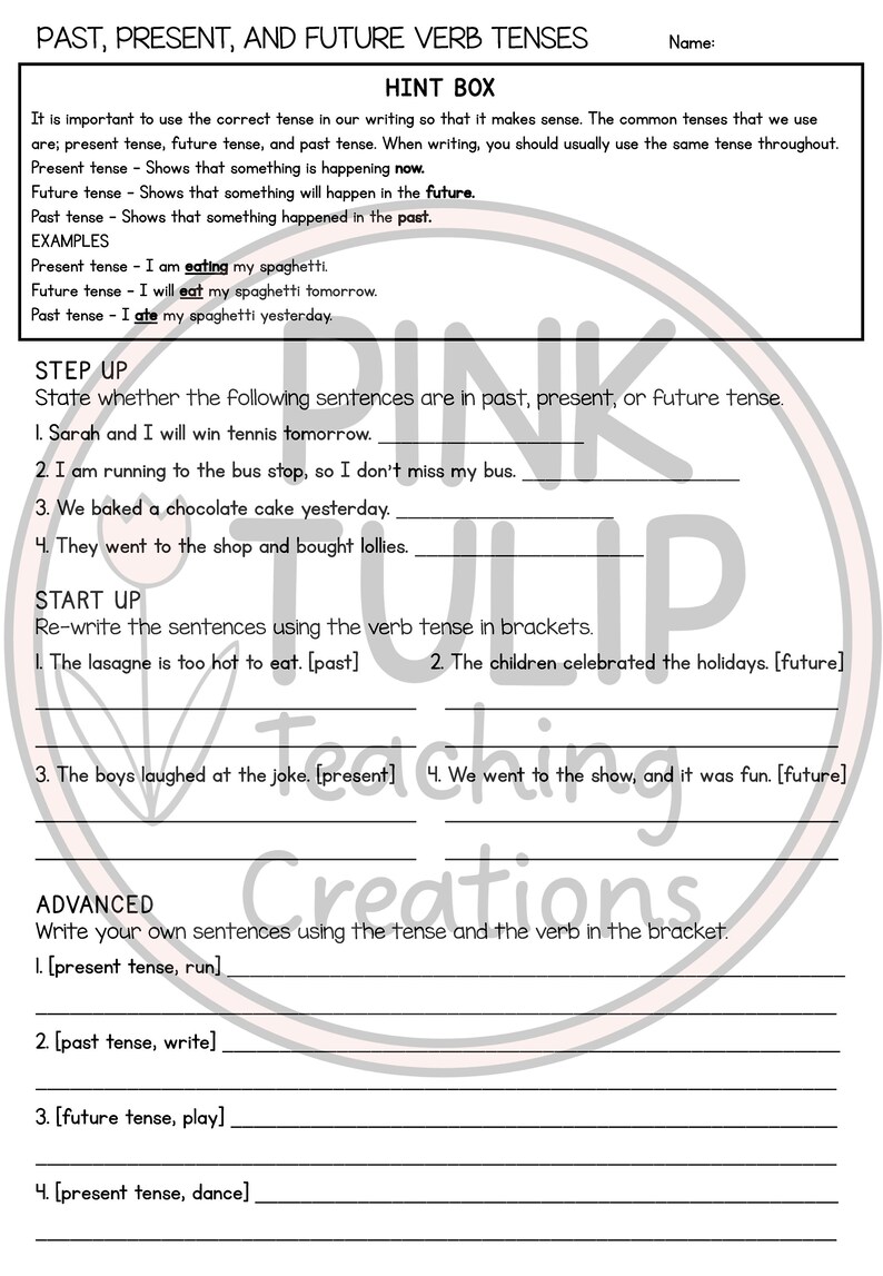 Verbs, Adjectives, Adverbs and Tense - Grammar Worksheets With Answers ...