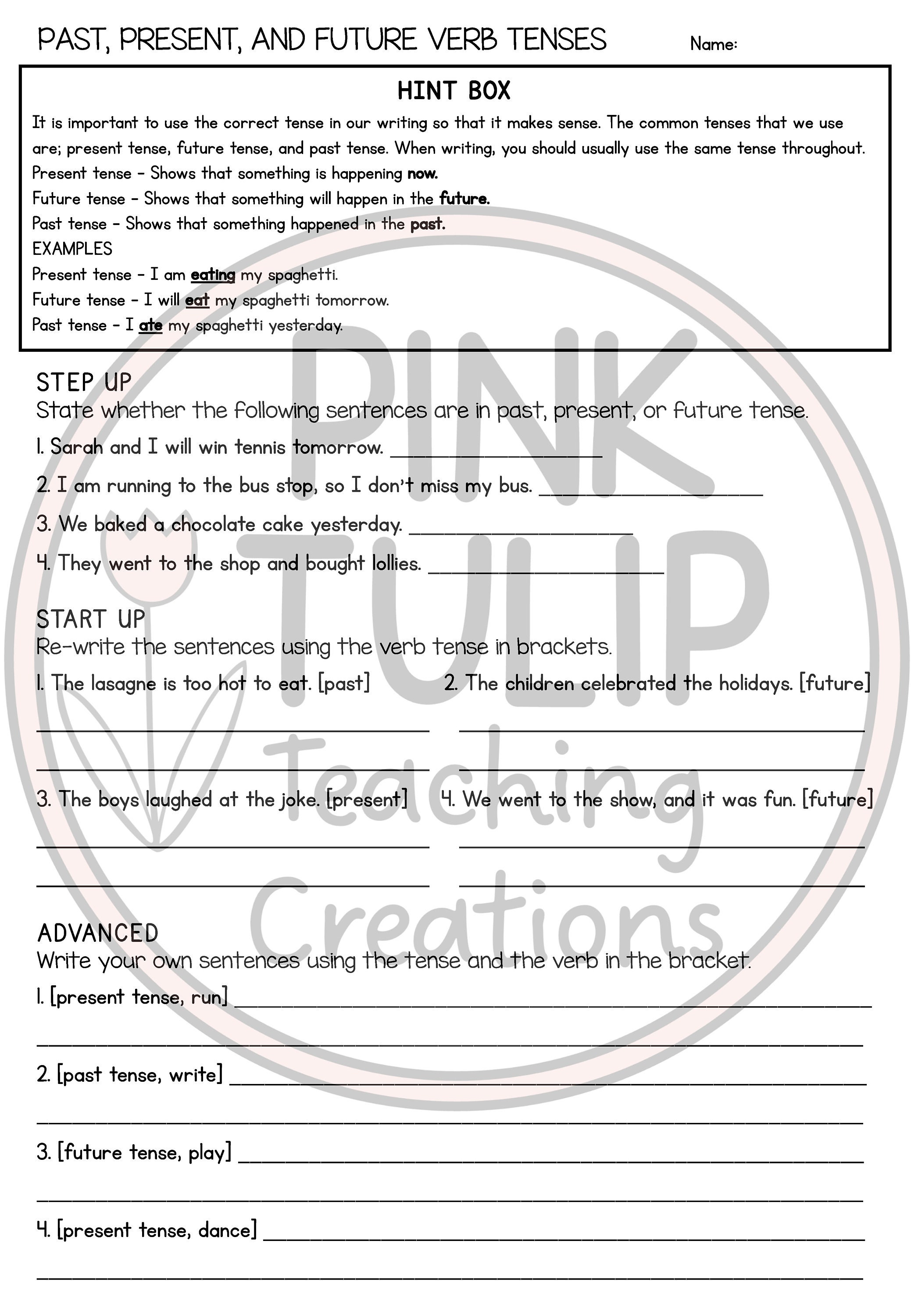 Verbs, Adjectives, Adverbs and Tense - Grammar Worksheets With Answers ...