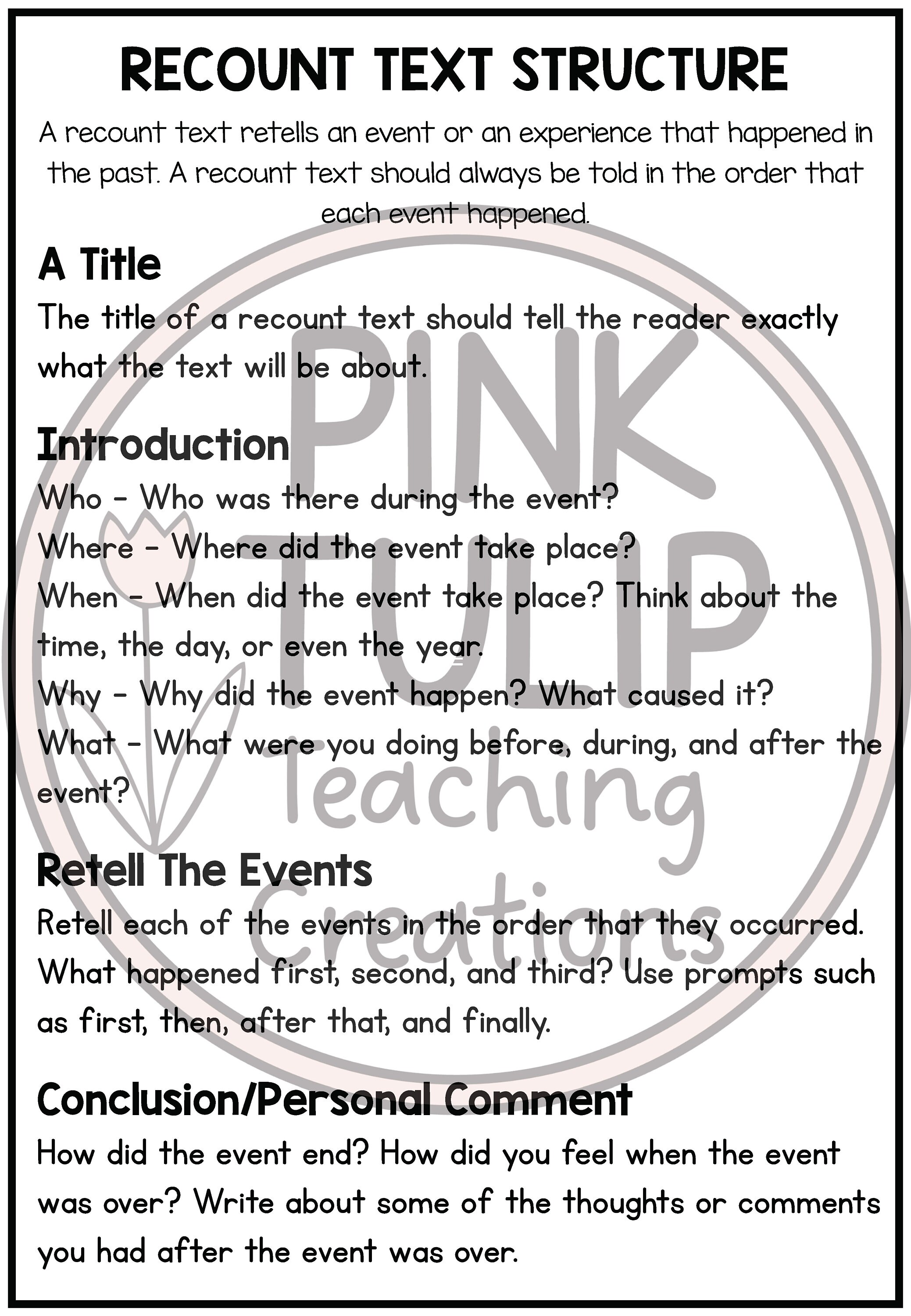 Recount Text Writing Worksheet Pack No Prep Lesson Ideas - Etsy