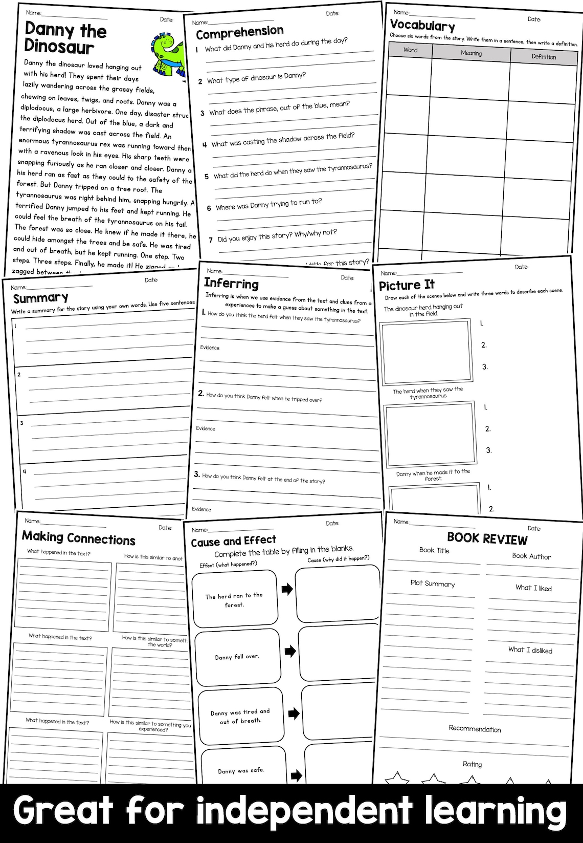 Reading Comprehension Danny the Dinosaur - Etsy