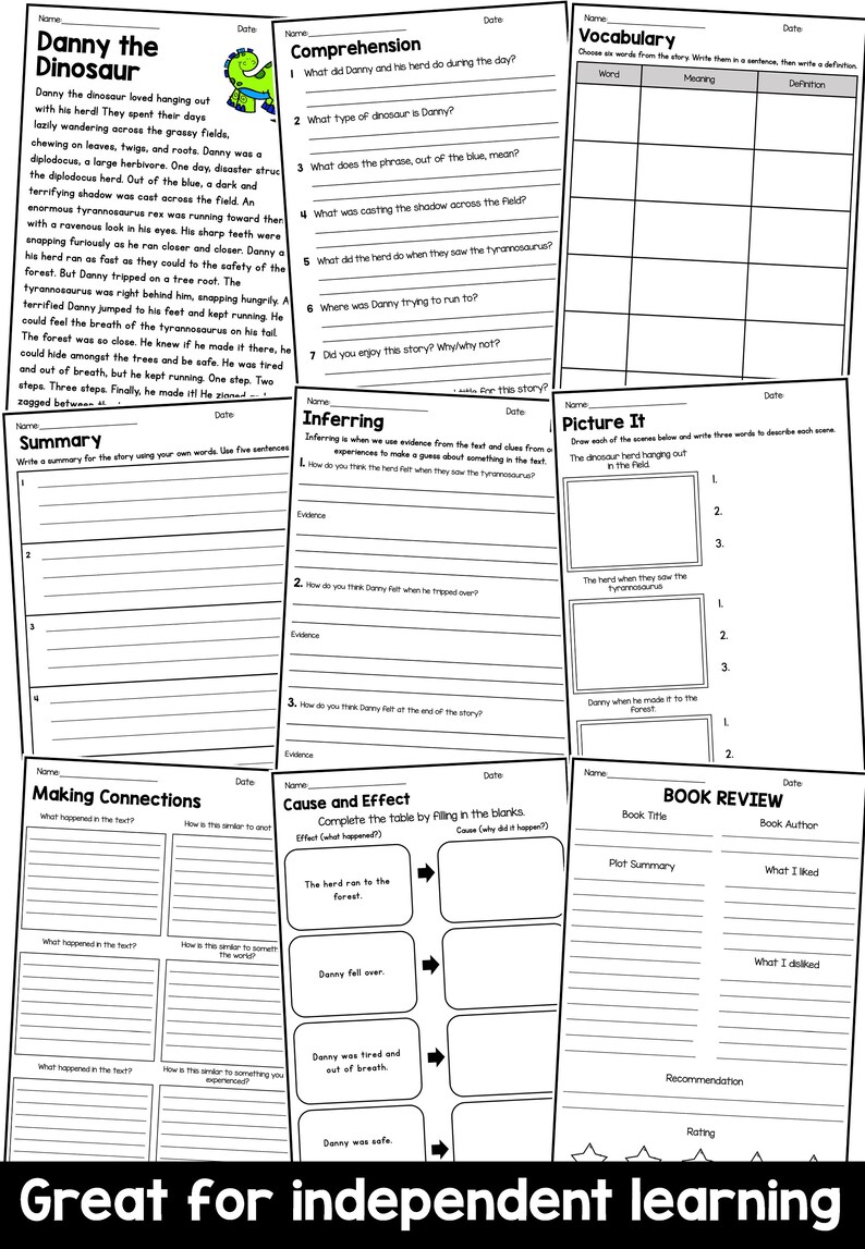 Reading Comprehension - Danny the Dinosaur - Etsy