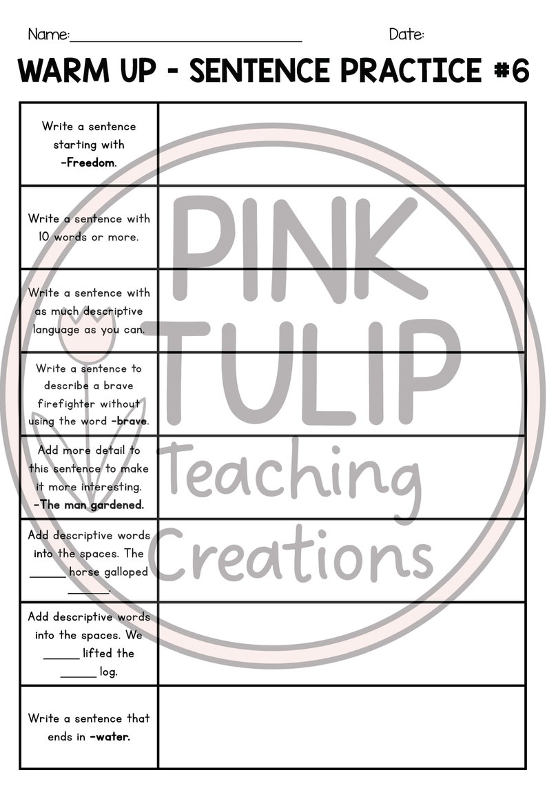 Writing Activity - Sentence Practice - Etsy