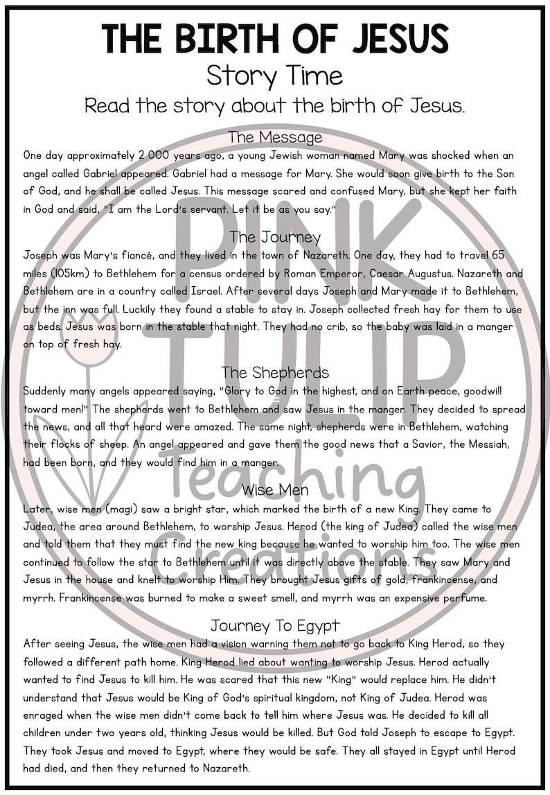 The Birth of Jesus - Story and Activity Pack - Etsy