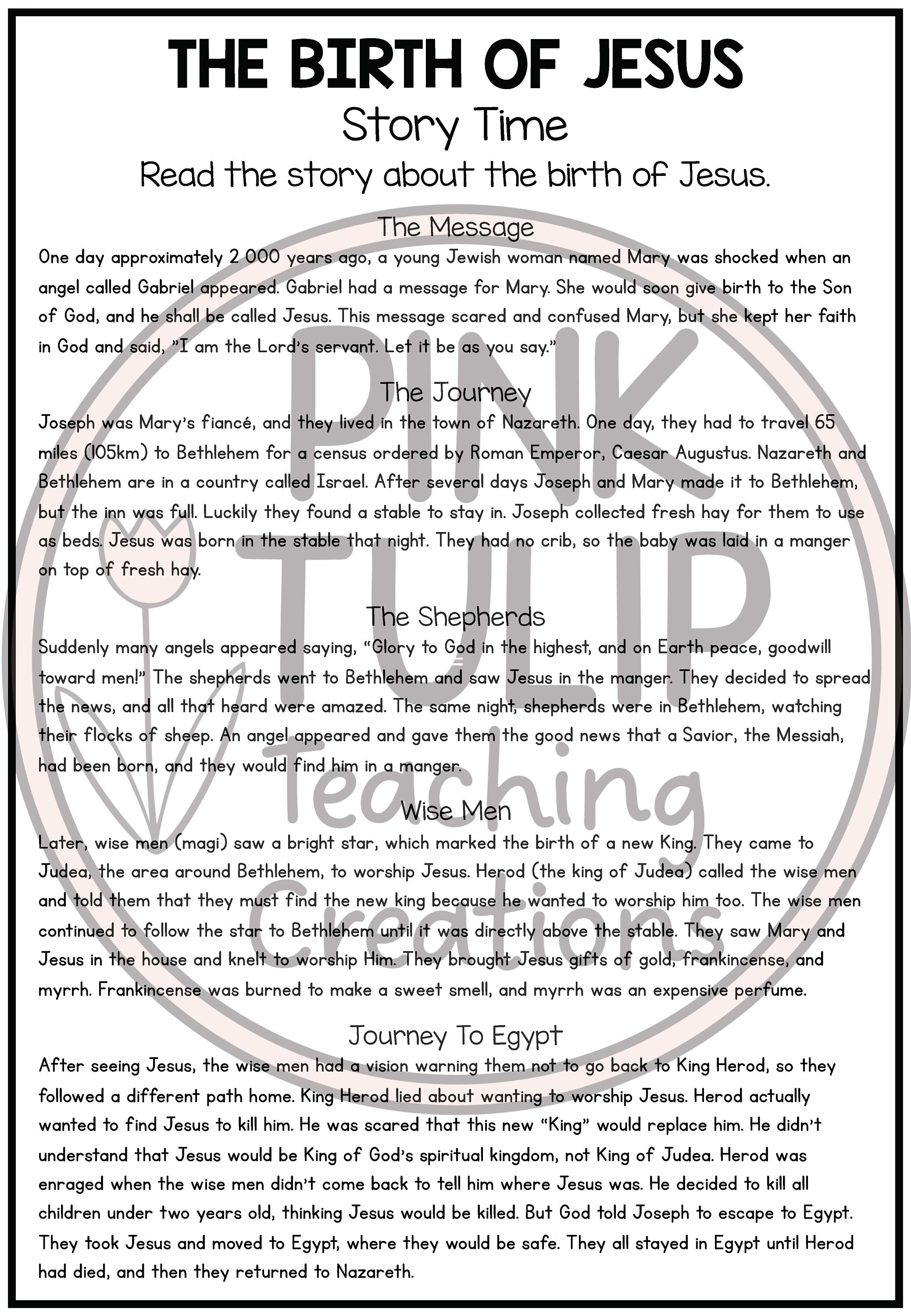 The Birth of Jesus - Story and Activity Pack - Etsy