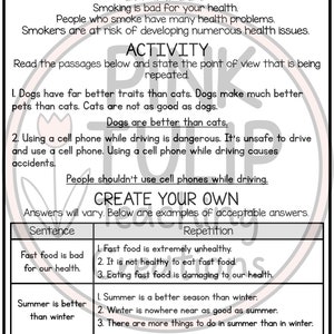 Repetition - Persuasive Writing Worksheets - Etsy