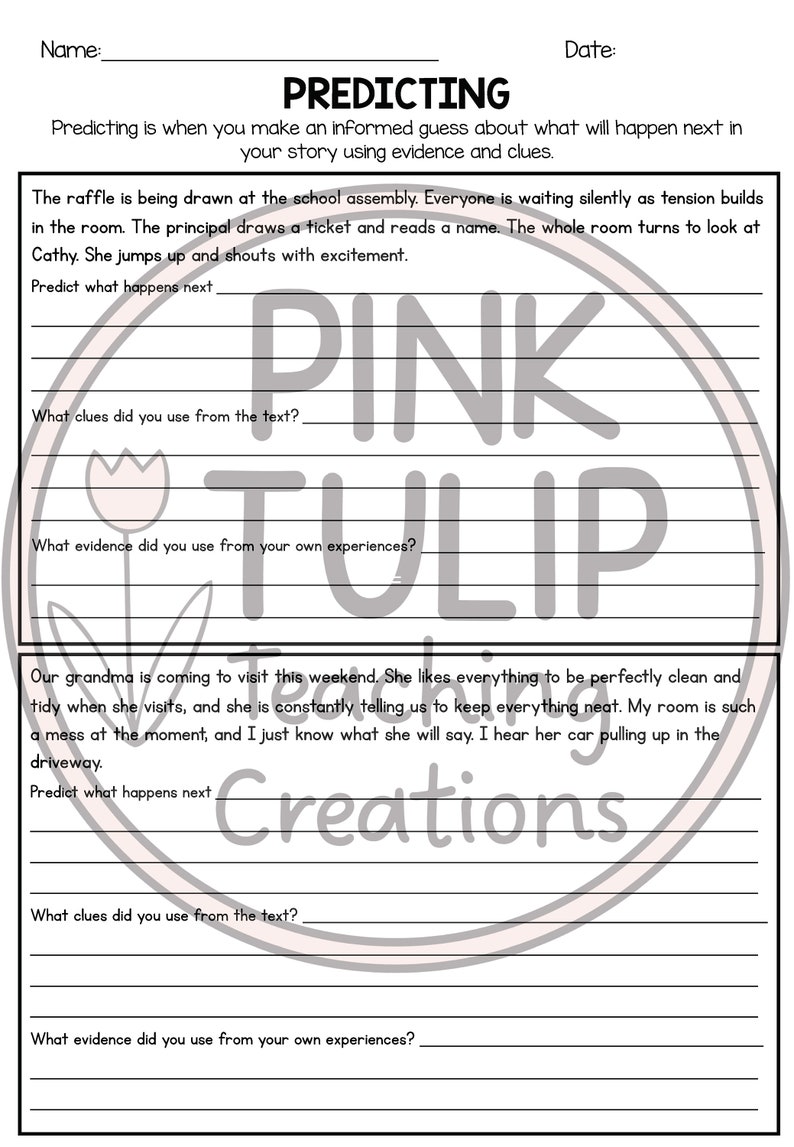 Predicting Worksheets - 12 Reading Passages - Etsy