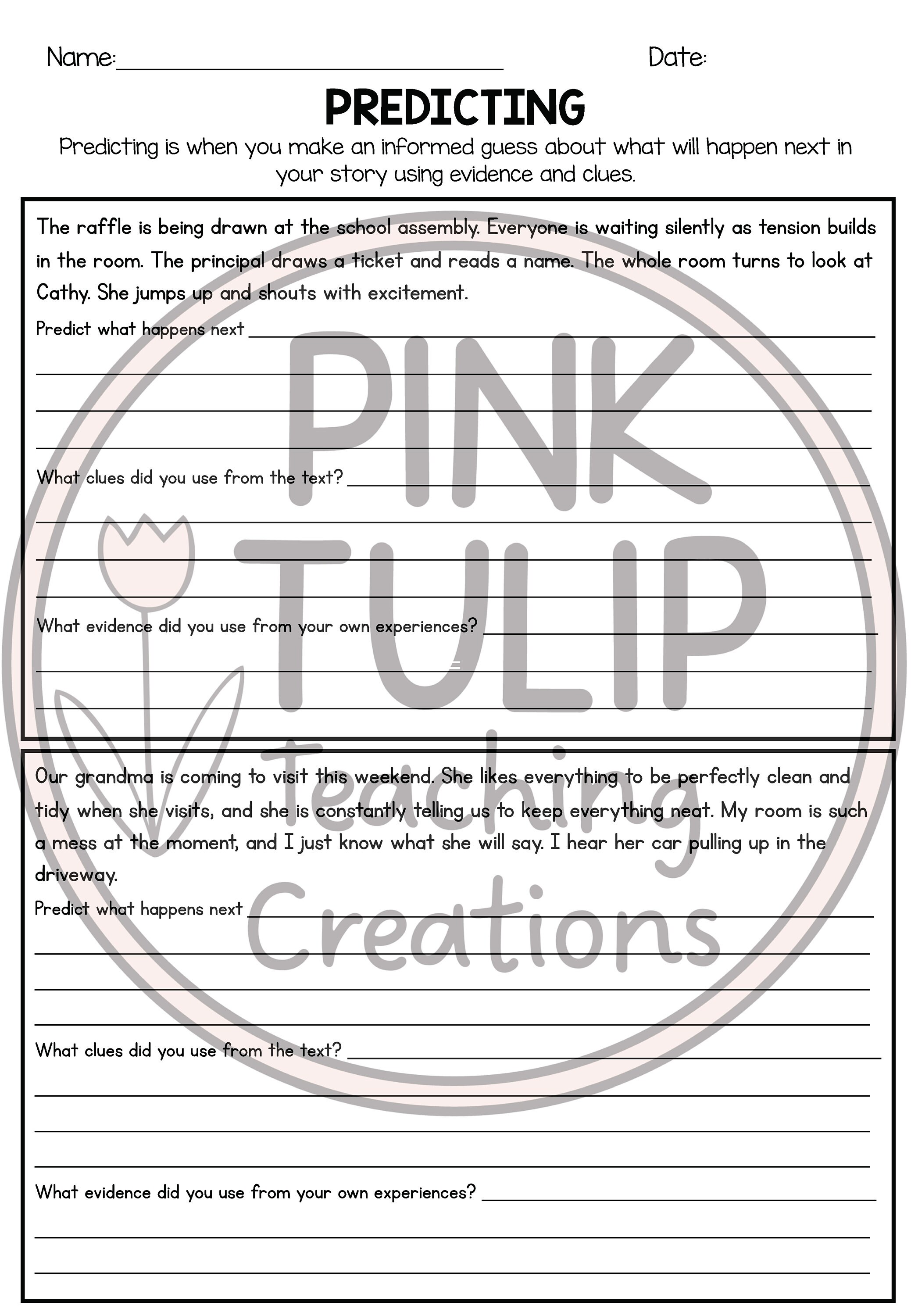 Predicting Worksheets - 12 Reading Passages - Etsy