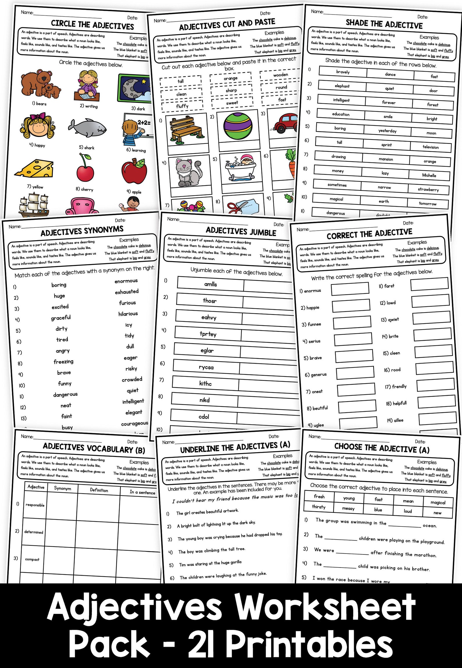 Adjectives Bundle - Worksheet Pack and Guided Teaching Powerpoint - Etsy