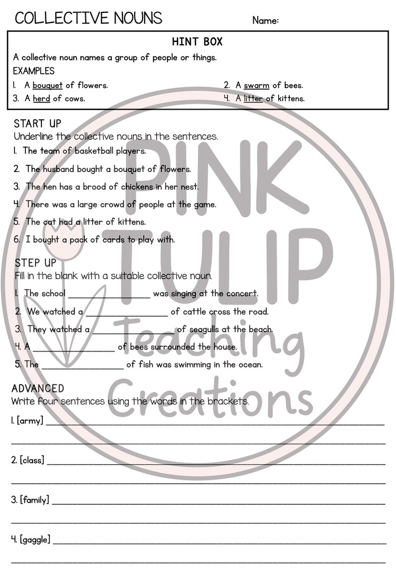 Irregular Plurals and Collective Nouns - Grammar Worksheets With ...