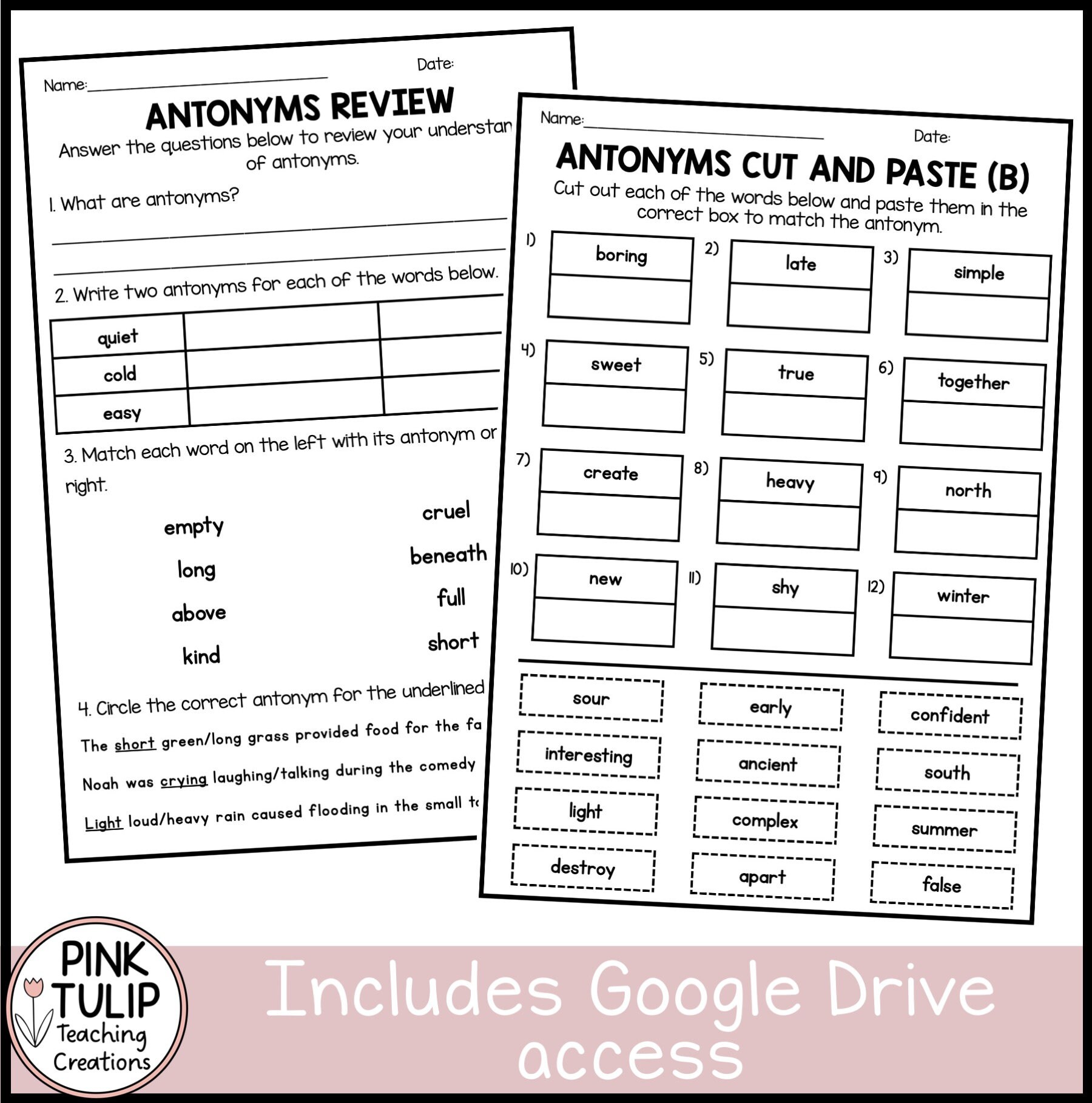 Antonyms Worksheet Pack No Prep Printables With Answers - Etsy