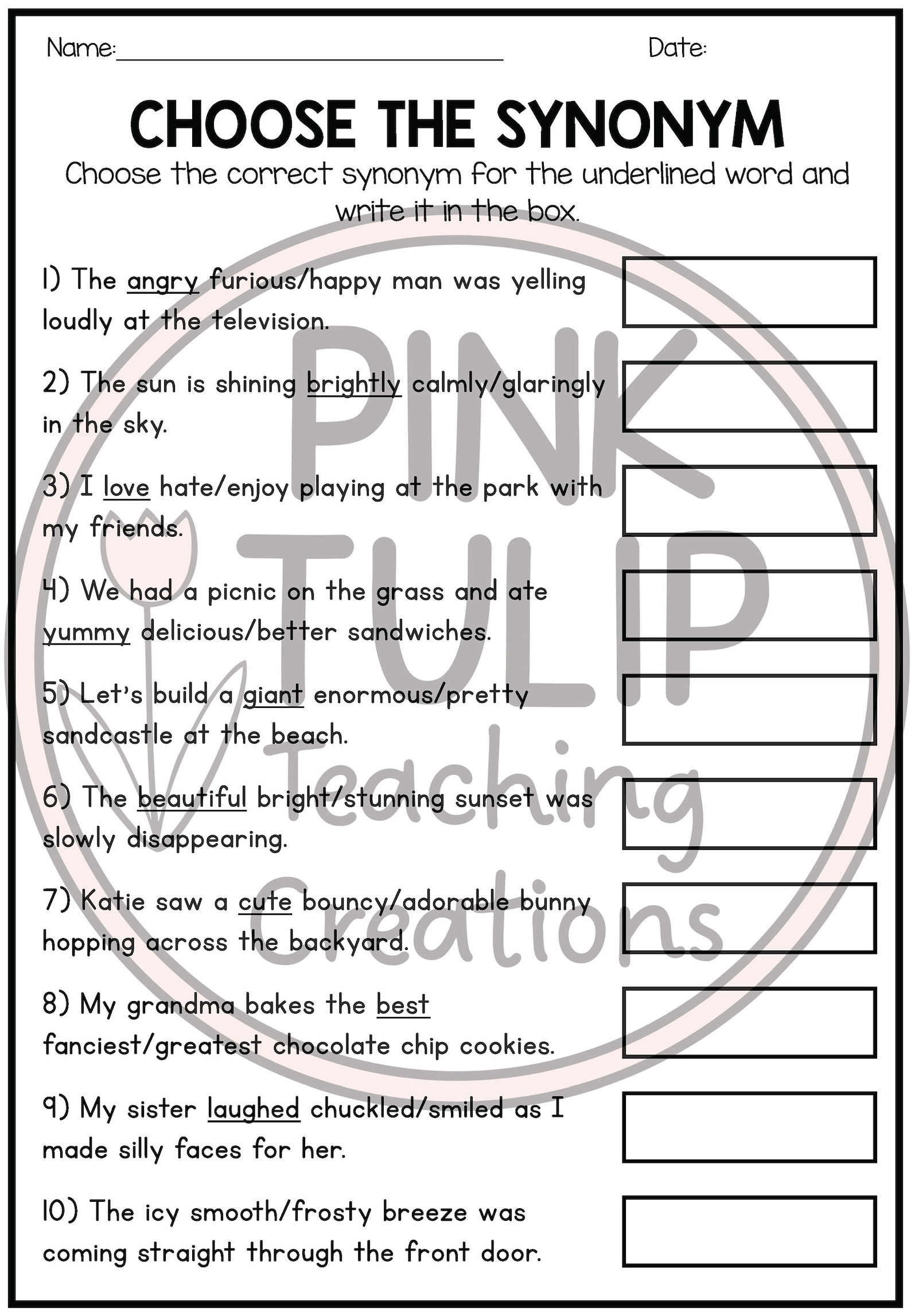 Synonyms Worksheet Pack - No Prep Printables With Answers - Etsy