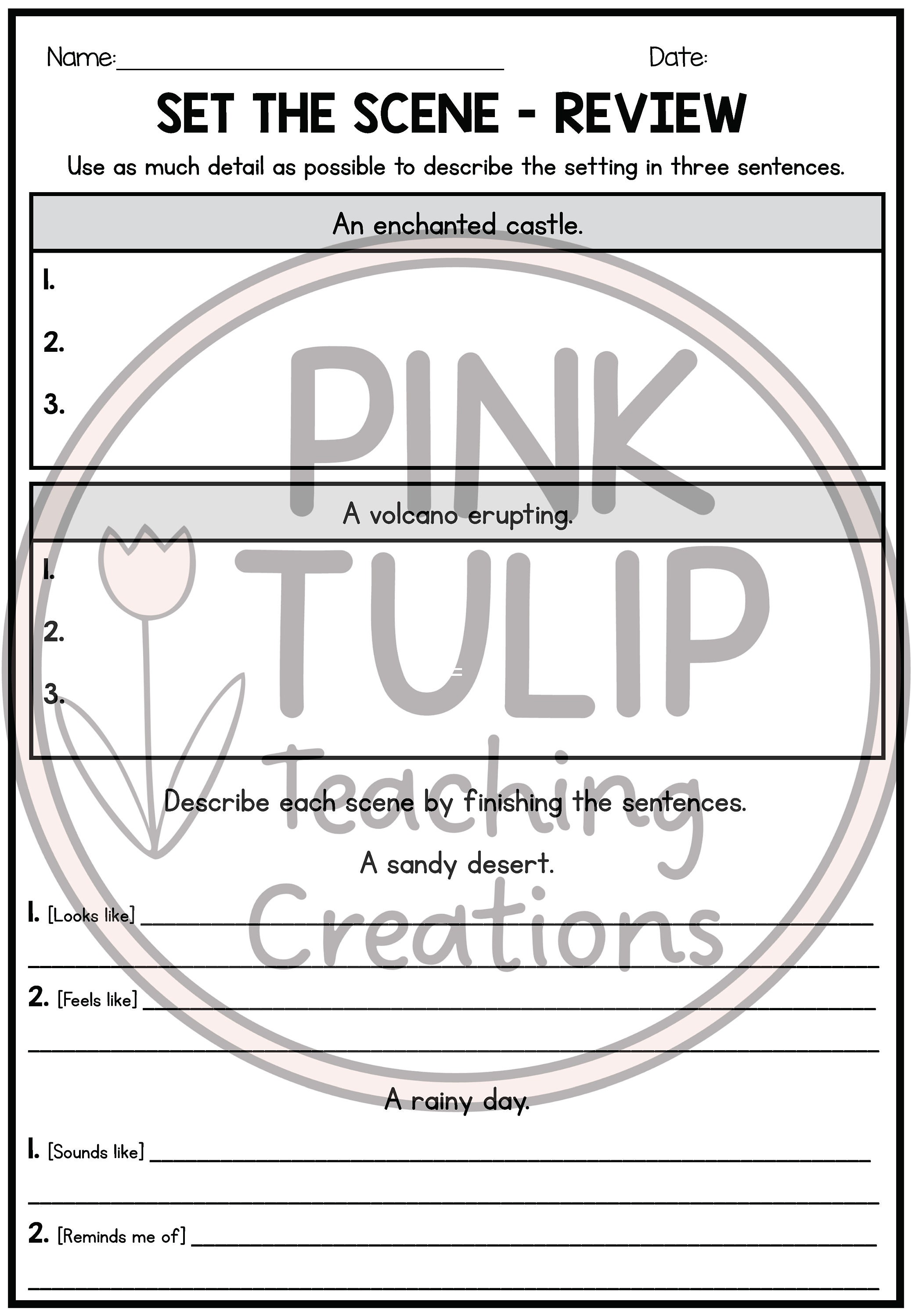 Set the Scene - Narrative Writing Worksheets - Etsy