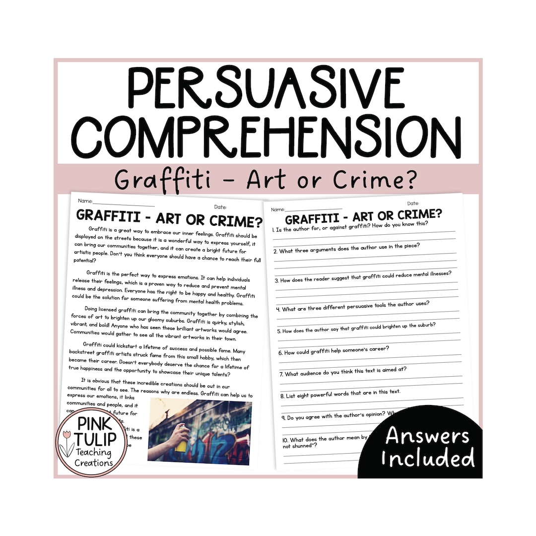 Persuasive Writing Comprehension - Graffiti, Art or Crime? - Etsy