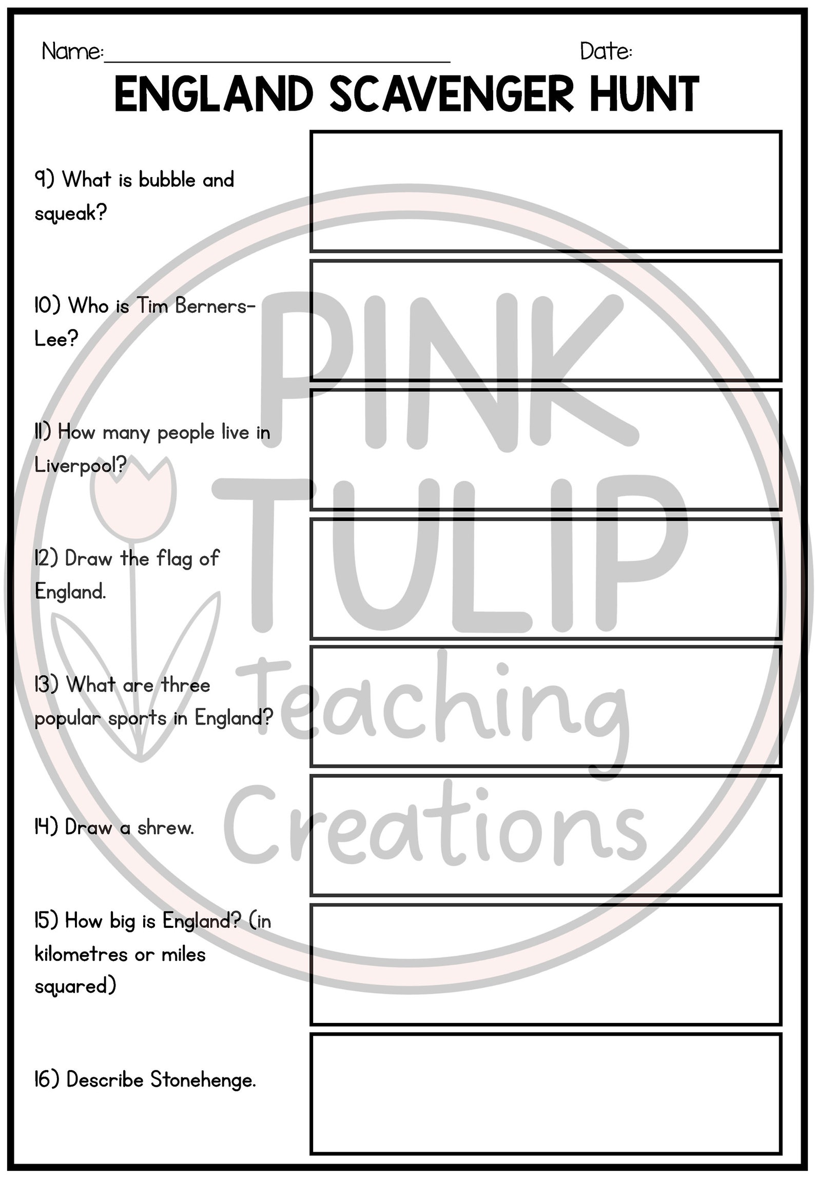 England Scavenger Hunt - Research Based - Etsy