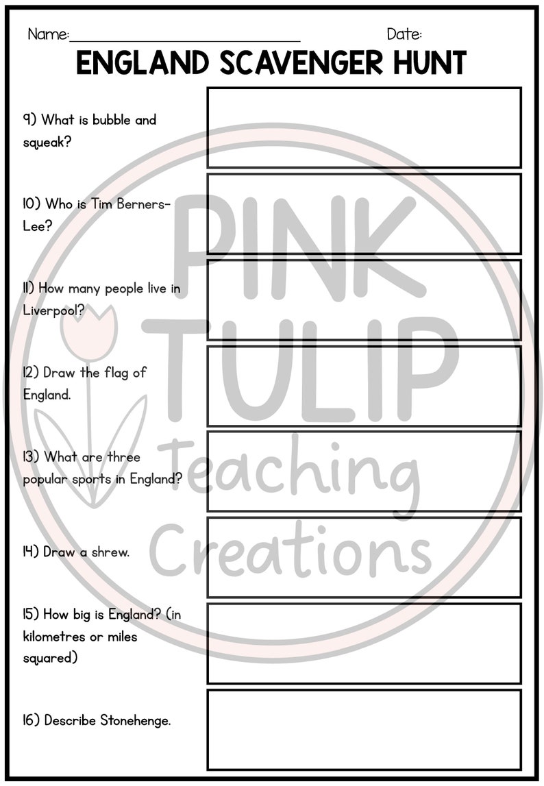 England Scavenger Hunt - Research Based - Etsy