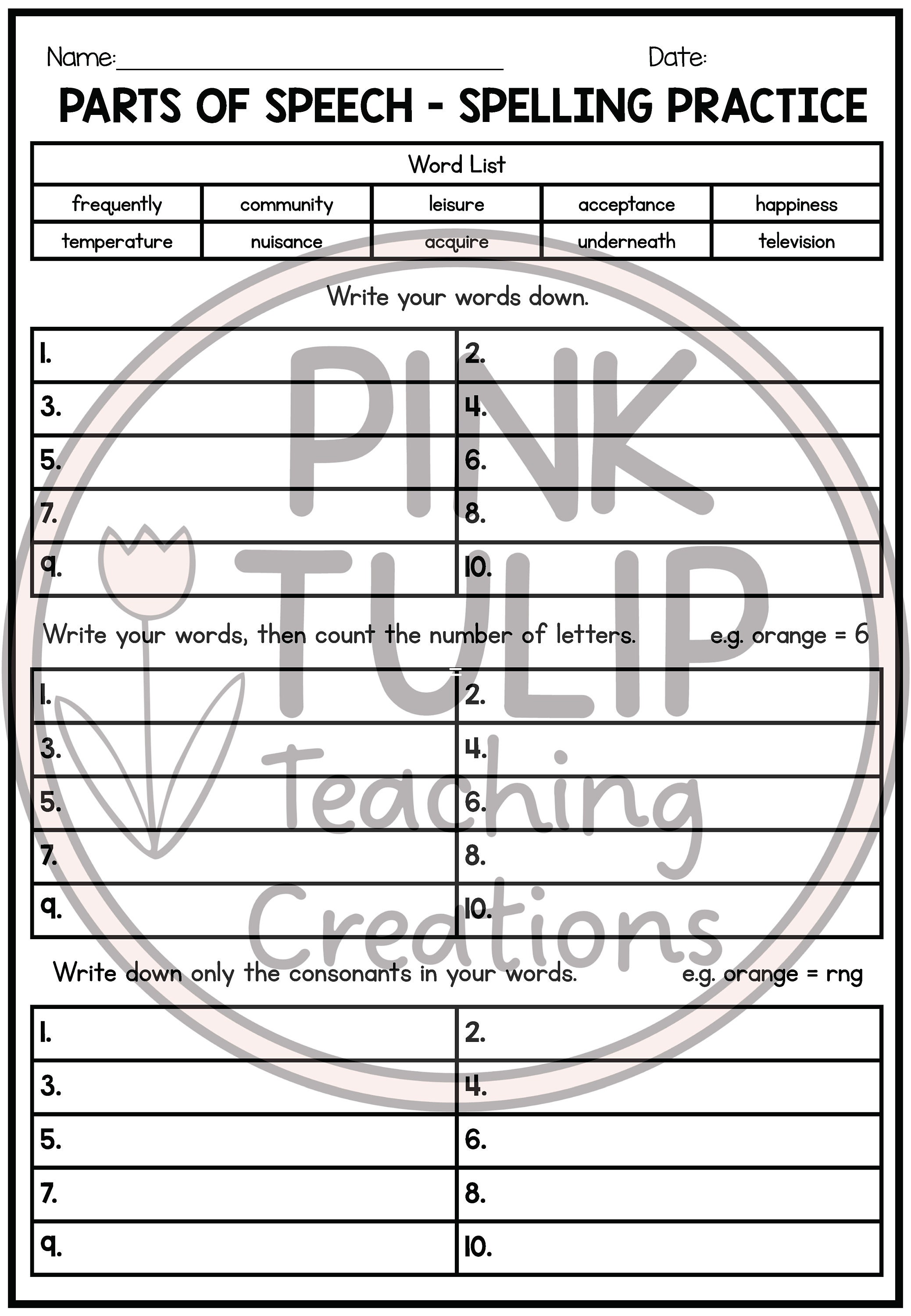 Parts of Speech Mini Unit - Structured Worksheet Pack - Etsy
