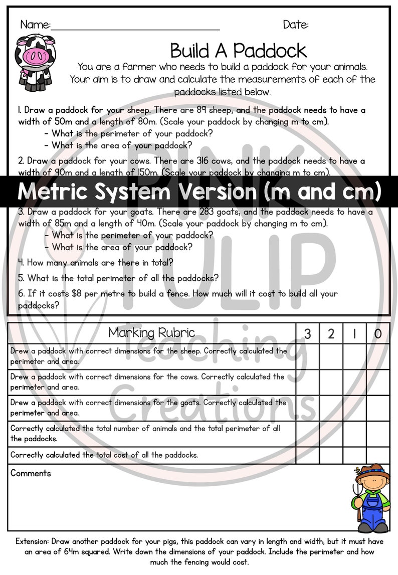 Build a Paddock Numeracy Assignment - Perimeter, Area, and Operations ...