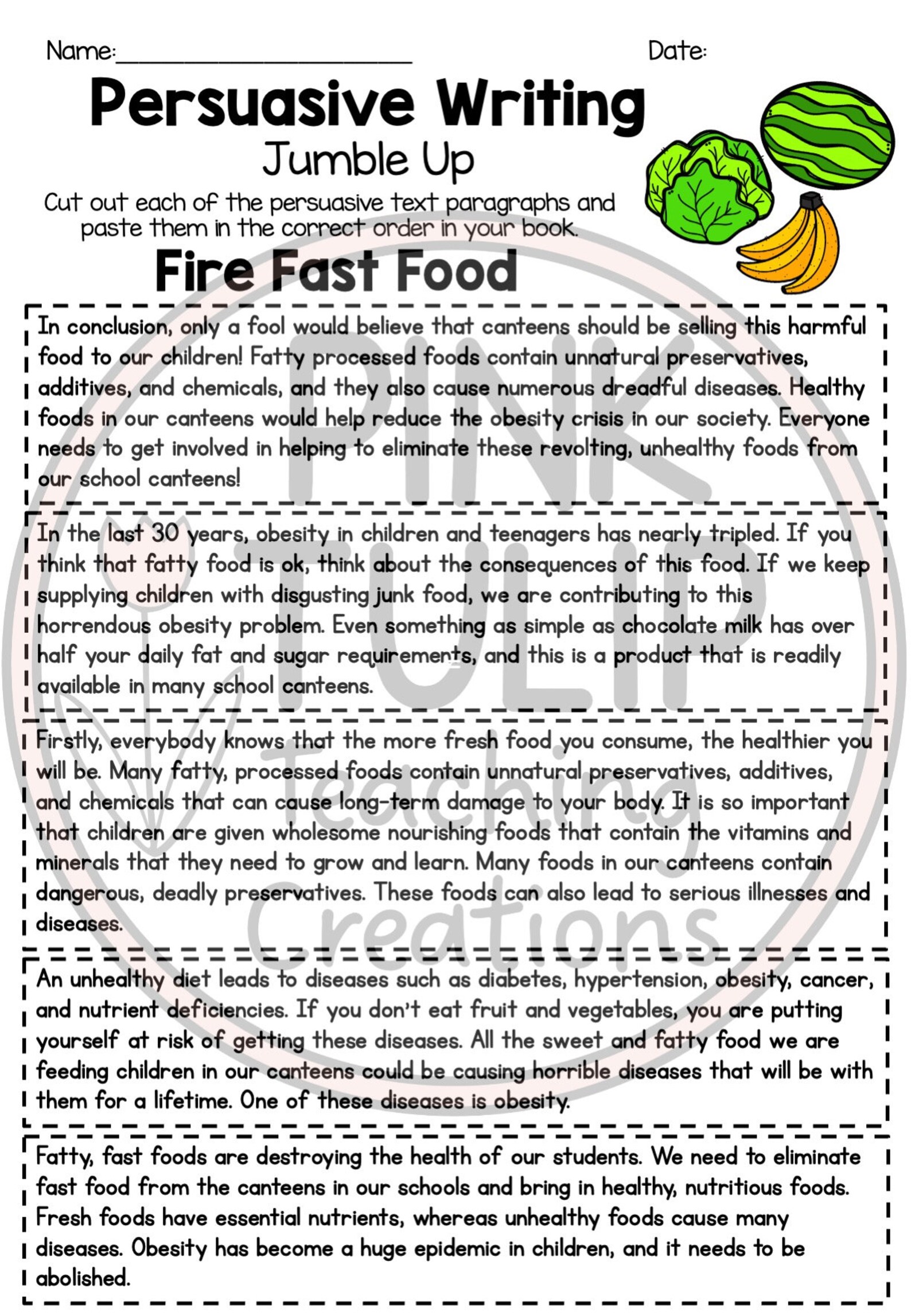 Persuasive Writing - Paragraph Jumble Up - Etsy
